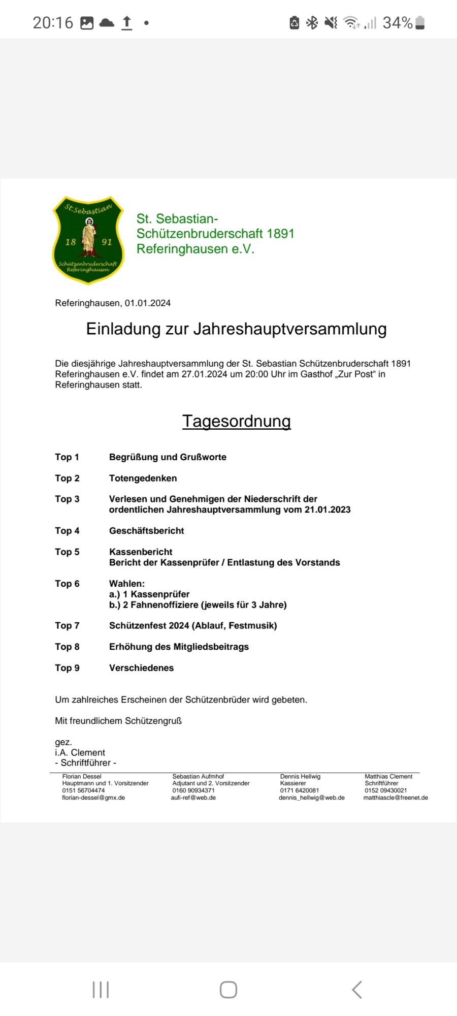 Generalversammlung Schützenverein 2024 – Referinghausen